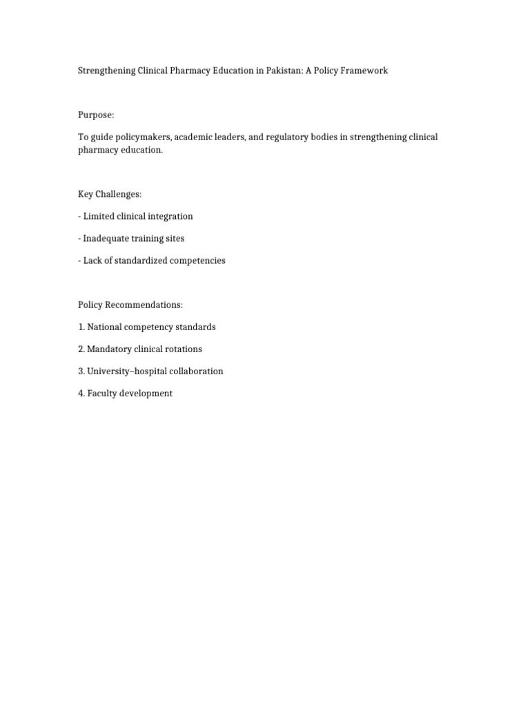 Document 1 Clinical Pharmacy Policy Framework | PDF