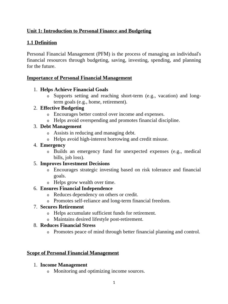 PFM Unit1 Notes | PDF | Expense | Debt