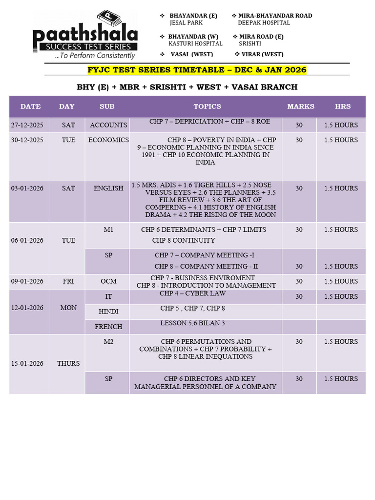 Fyjc Test Series Dec & Jan 2026 | PDF