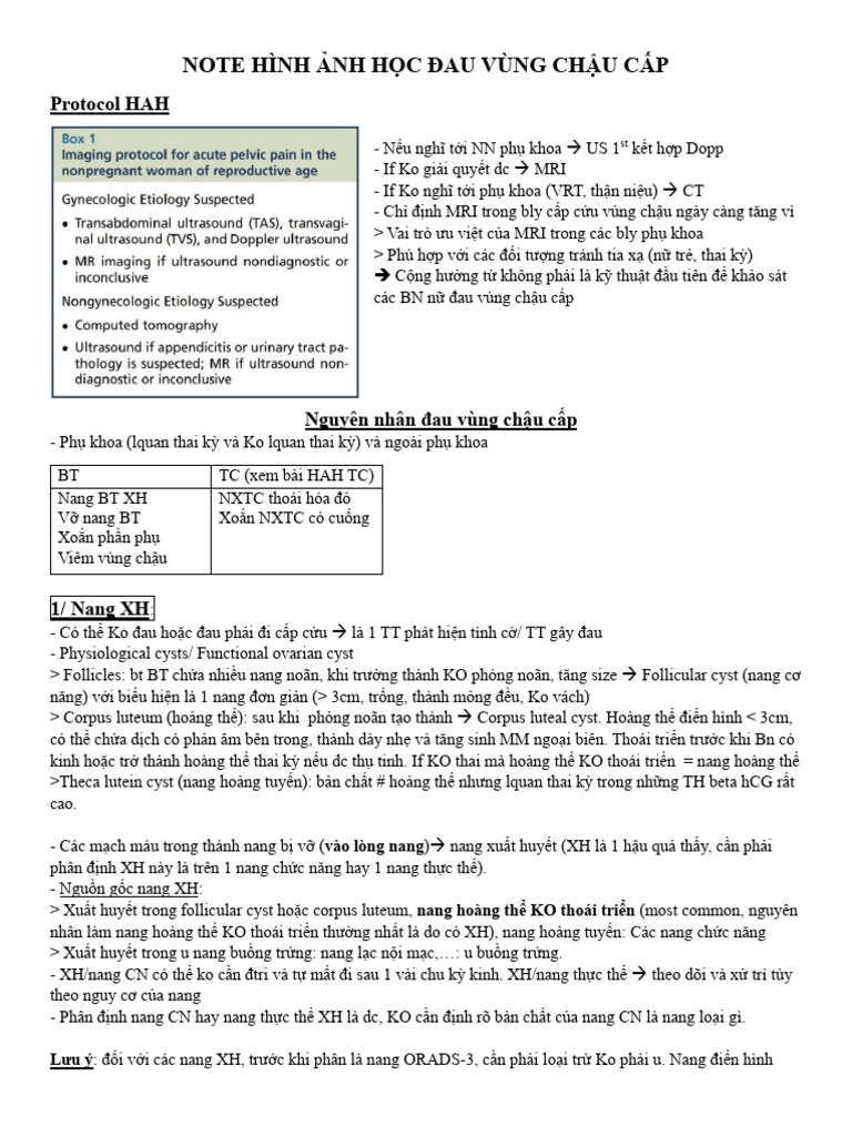 Note HAH đau vùng chậu cấp | PDF