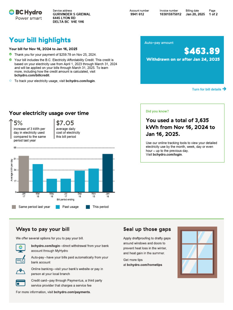 BC Hydro Bill | PDF | Economies | Government Finances