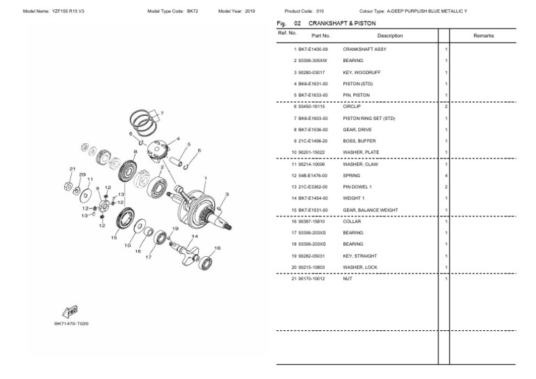 YZF155 R15 V3 Crankshaft & Piston Parts | PDF | Piston | Engines