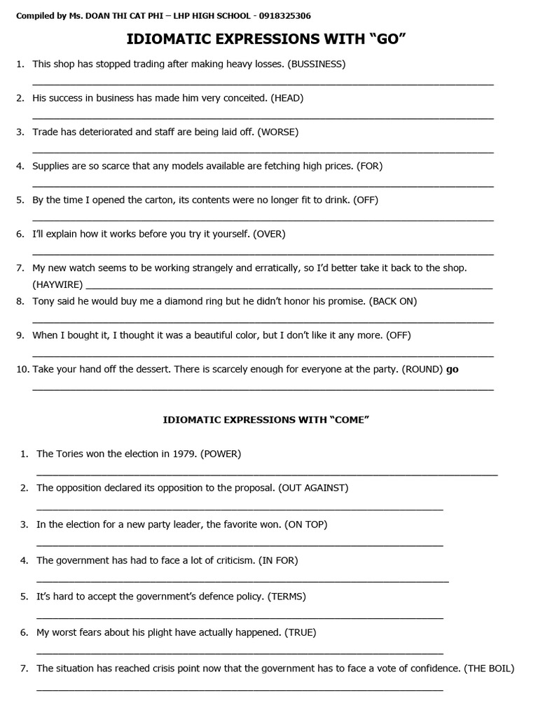 Idiomatic Expressions Using "Go," "Come," "Take," "Break," "Get," "Put ...