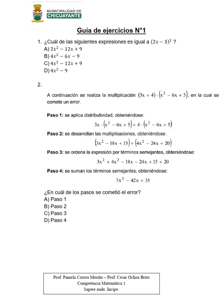 Guía 1 I Introducción Al Álgebra | PDF