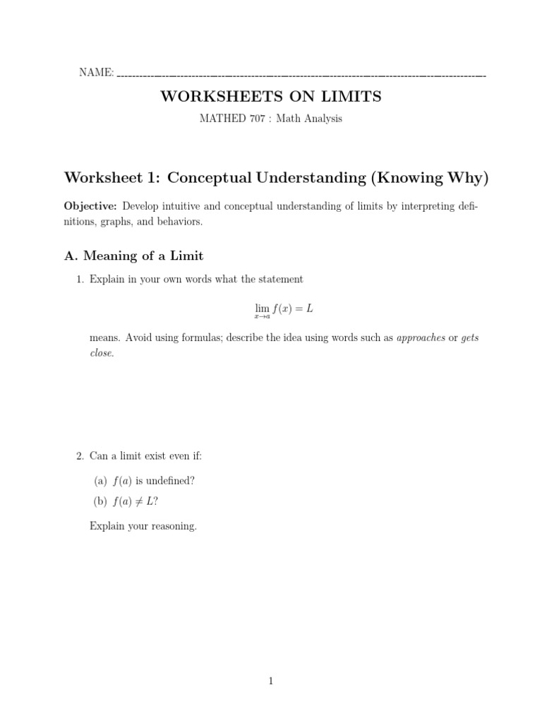 Worksheets on Understanding Limits in Math | PDF | Mathematics | Square ...