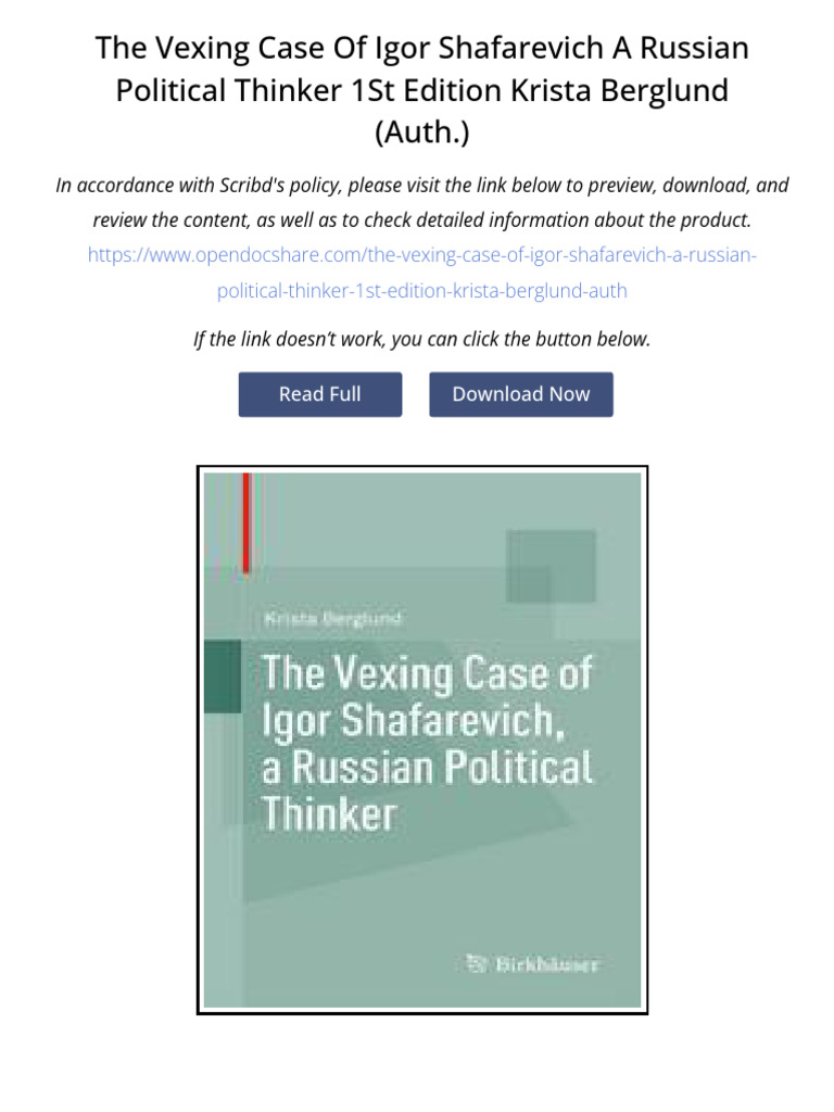 The Vexing Case of Igor Shafarevich a Russian Political Thinker 1st ...