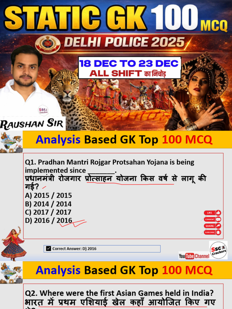 Static GK Analysis Based 100 MCQ | PDF