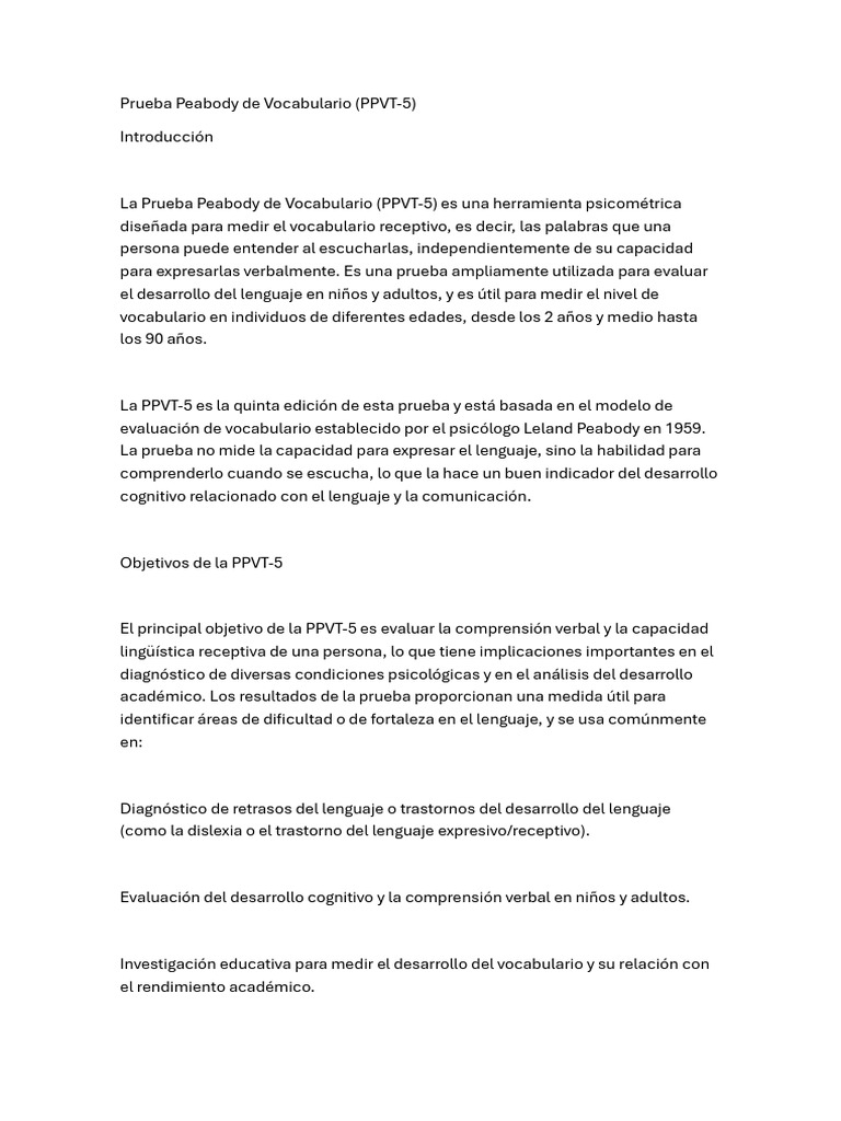 Prueba Peabody de Vocabulario PPVT-5 | PDF | Autismo | Cognición