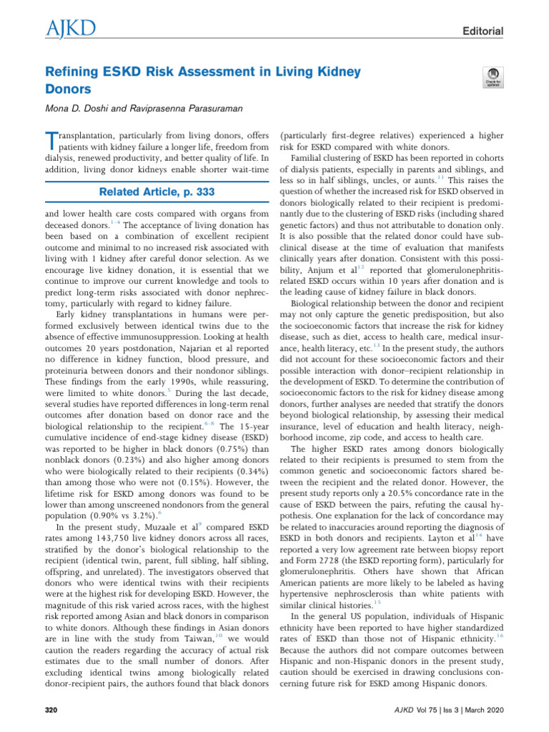 Refining ESKD Risk Assessment in Living Kidney Don | PDF | Kidney ...