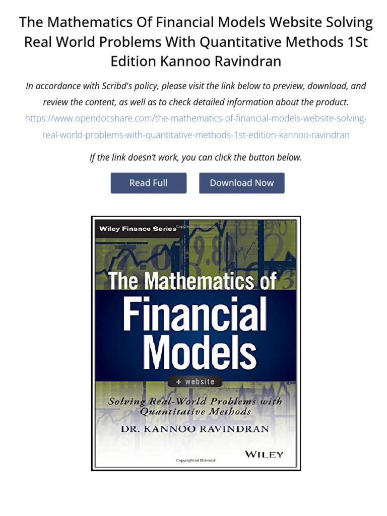 The Mathematics of Financial Models Website Solving Real World Problems ...