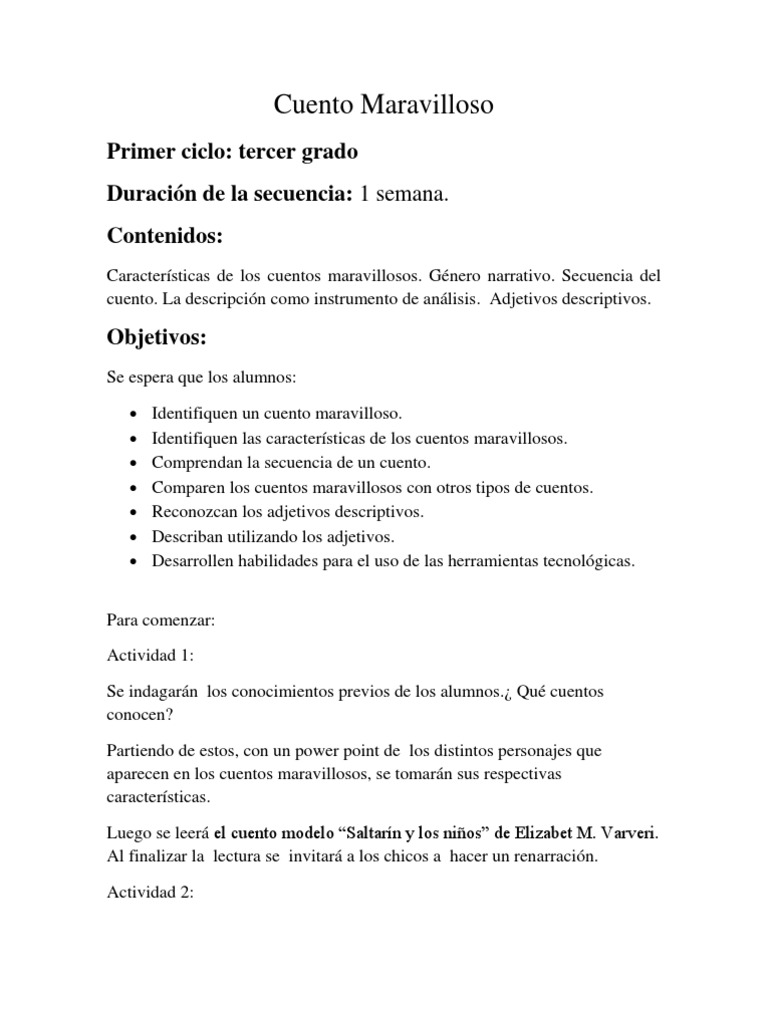 Cuento Maravilloso Intercatedra de Valeria | PDF | Cuentos | Enseñando y aprendiendo