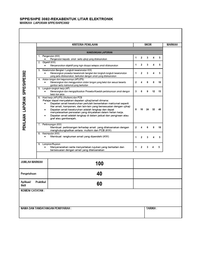Penilaian Laporan Rekabentuk Litar Elektronik | PDF