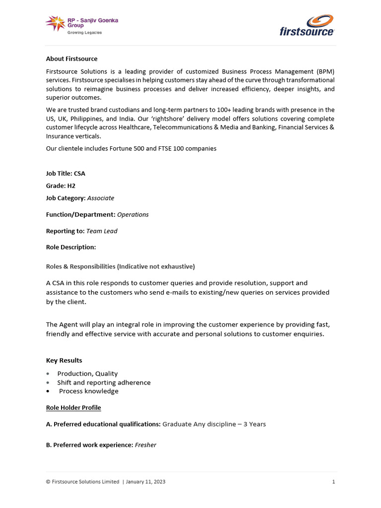 Job Description- Chennai | PDF