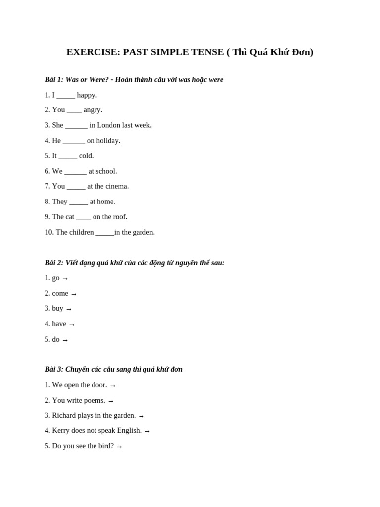 Past Simple Tense Exercises | PDF