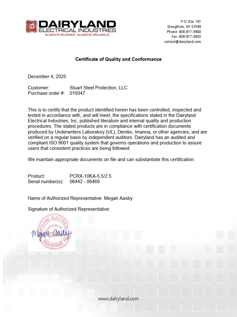 Certificate of Quality and Conformance-OrD0030935 | PDF