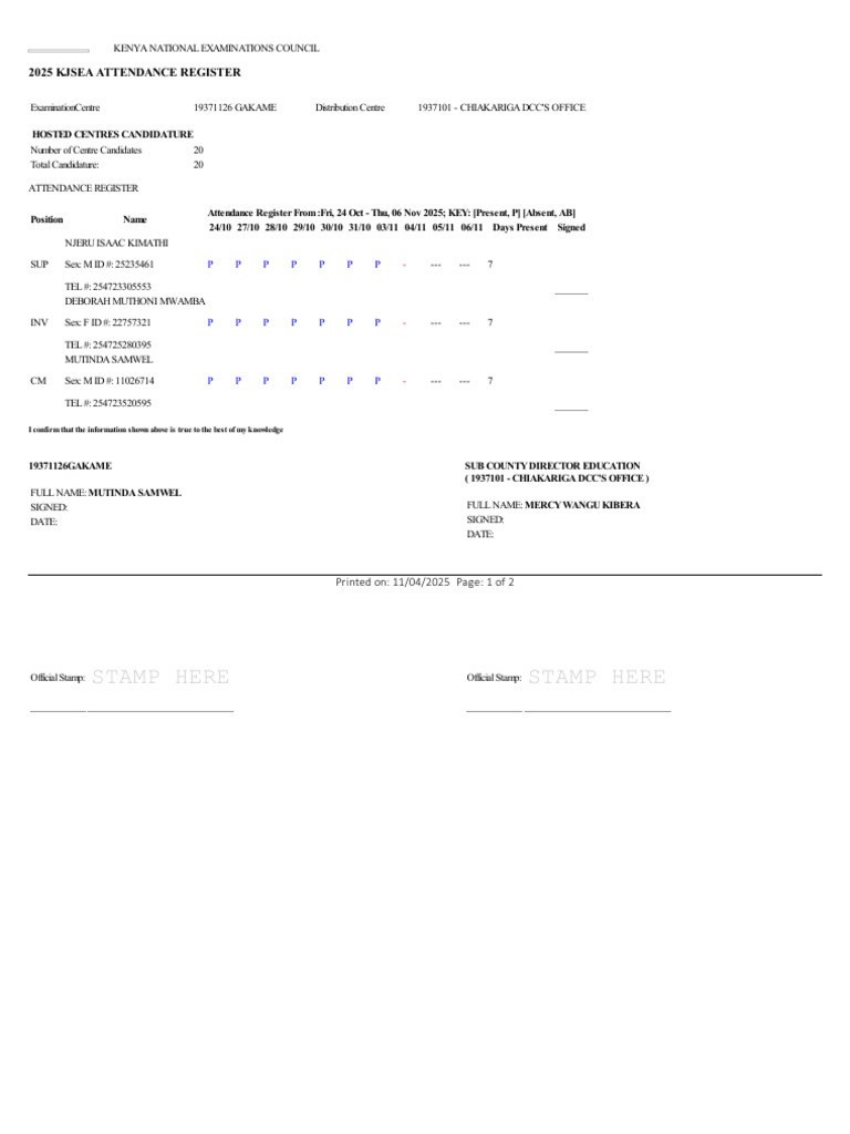 Download Attendance Register | PDF