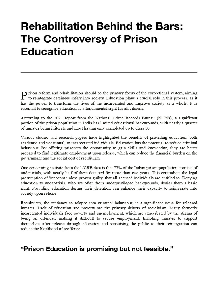 Prison Education: Challenges and Solutions | PDF | Recidivism | Prison