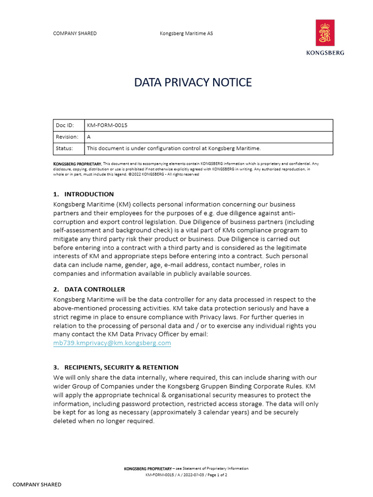 KM-ForM-0015 Data Privacy Notice | PDF | Information Privacy | Due ...