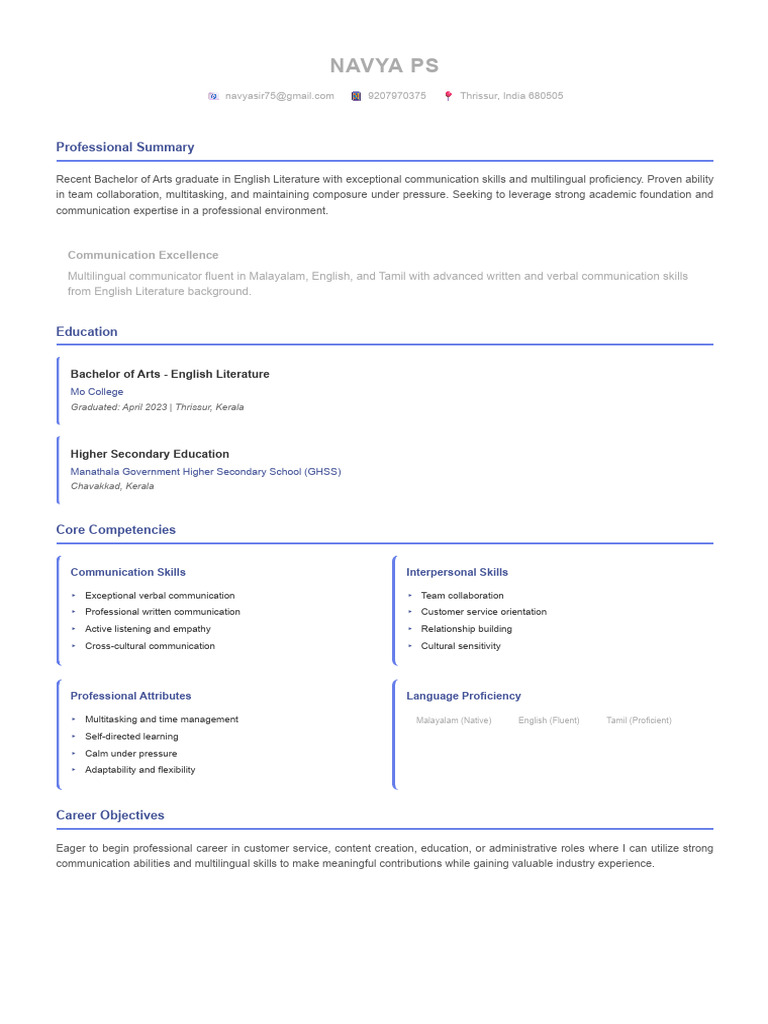 Navya PS - Resume | PDF