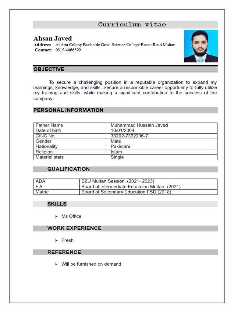 Ahsan Javed's CV: Skills & Qualifications | PDF