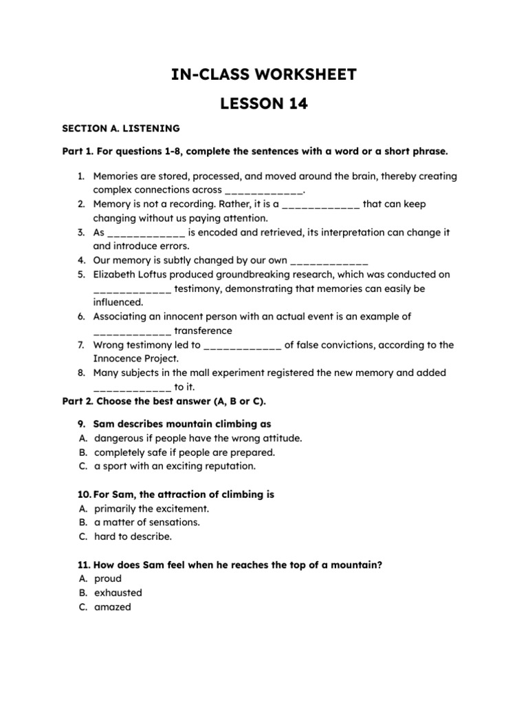 [TD] Lesson 14.docx | PDF | Memory