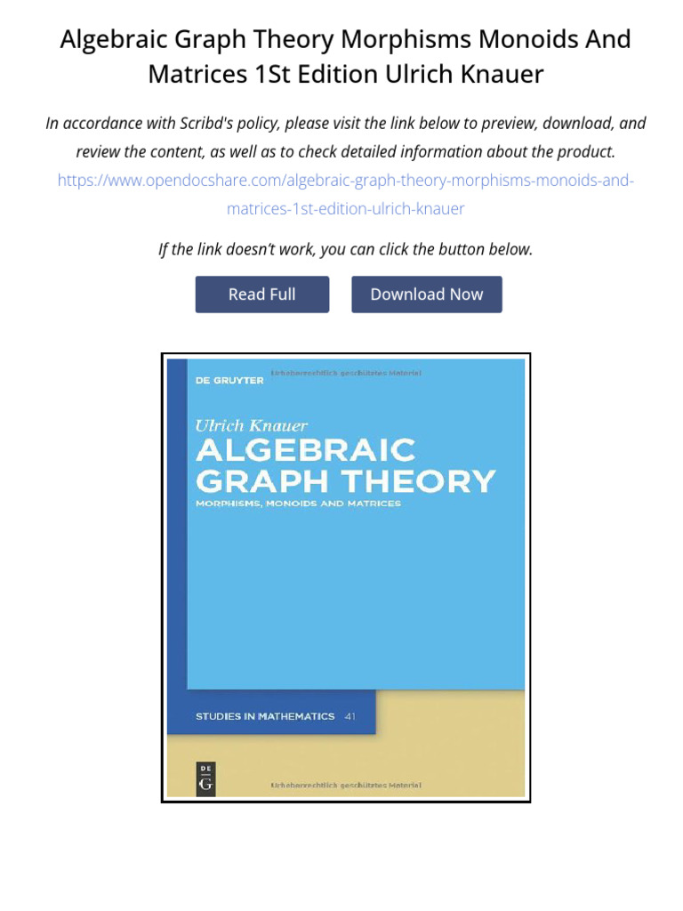 Algebraic Graph Theory Morphisms Monoids and Matrices 1st Edition ...
