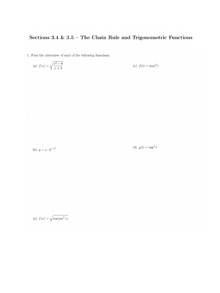 Chain Rule Worksheet | PDF