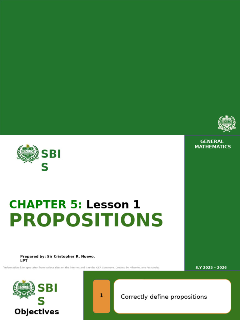 CHAPTER 5 Lesson 1 Propositions 1 | PDF | If And Only If | Proposition
