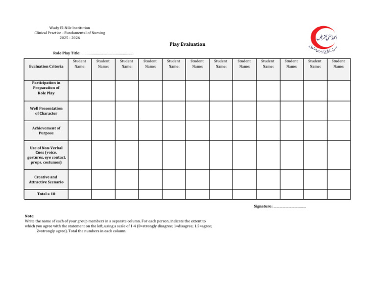 Role Play Evaluation Criteria Template | PDF
