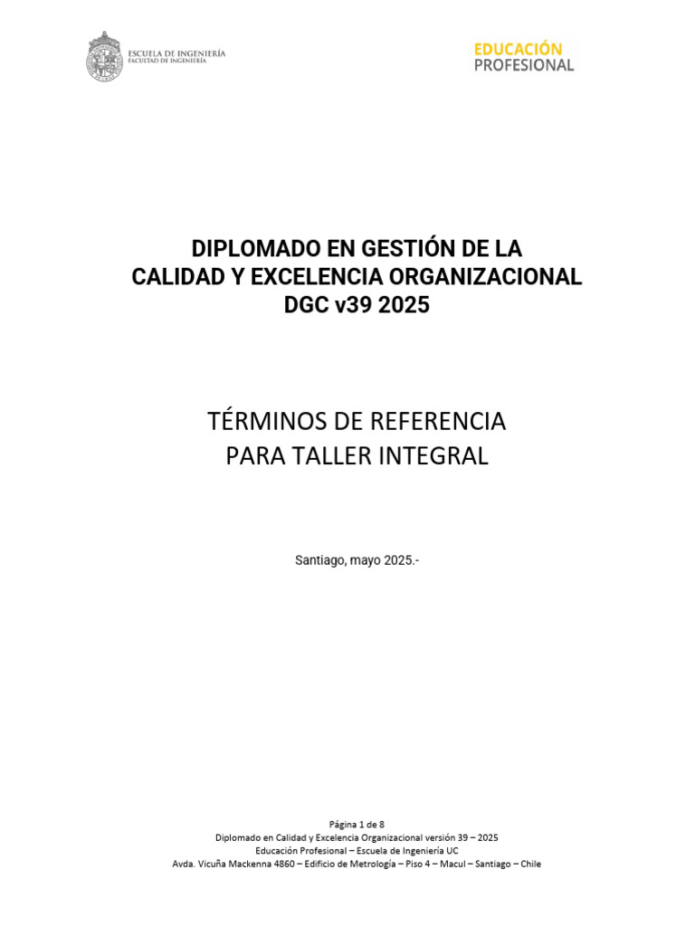 TALLER INTEGRAL- Términos de Referencia DGC v39 Mayo 2025 (1) | PDF ...
