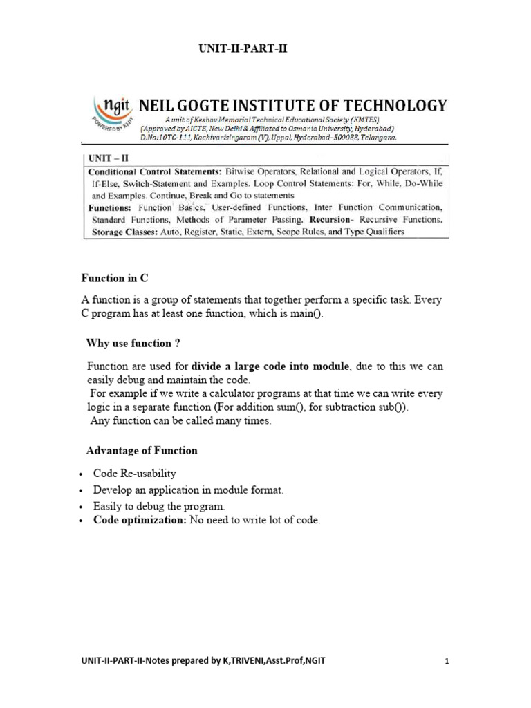 Pps Unit II Part II Notes Latest | PDF | Parameter (Computer ...