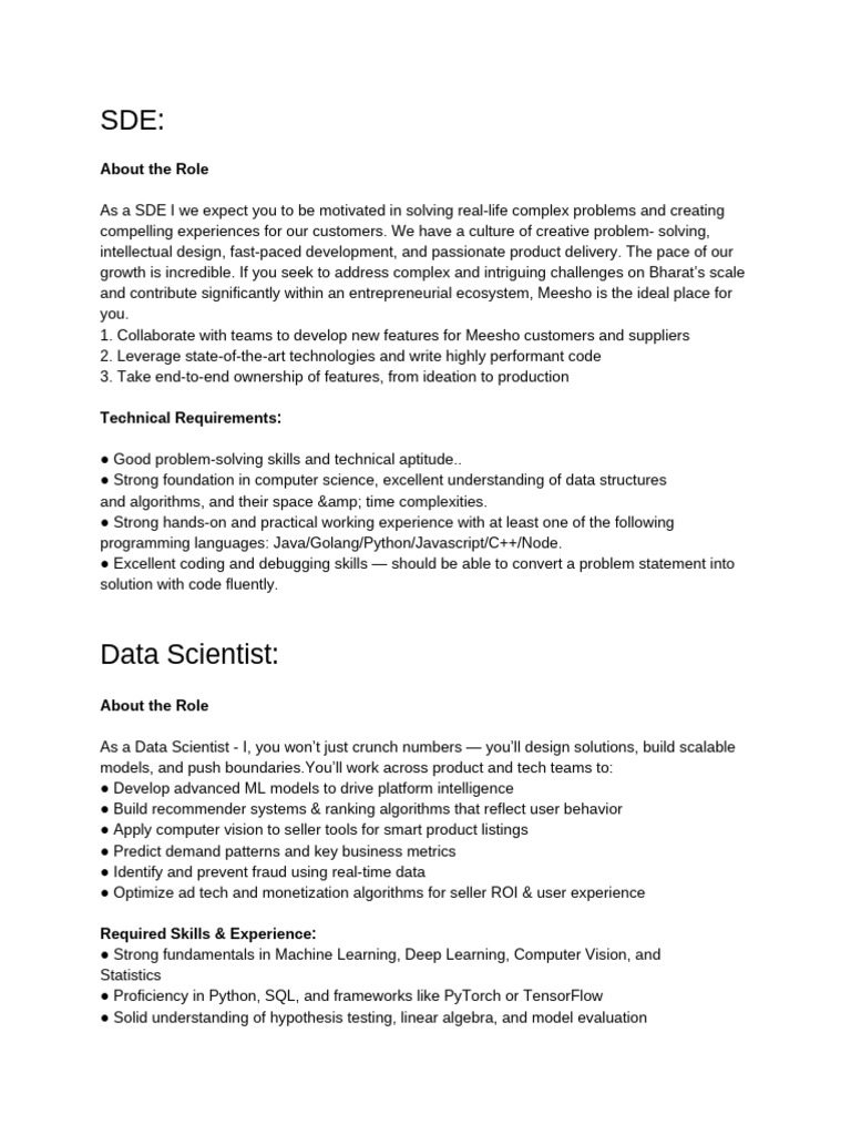 Meesho Job Descriptions-2 | PDF | Machine Learning | Computing