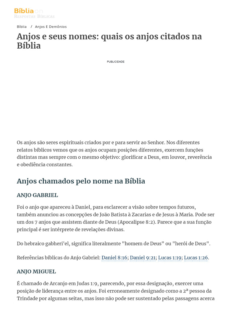 Nomes e Funções dos Anjos na Bíblia | PDF | Anjo | Demônios