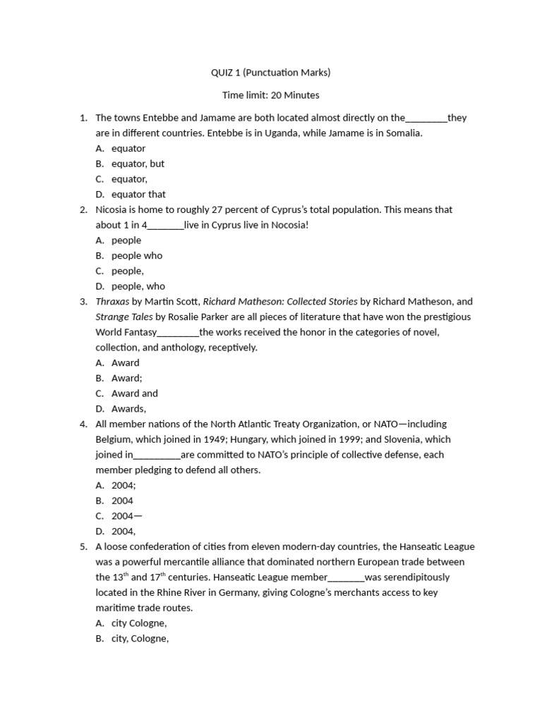 QUIZ on Comma Use | PDF