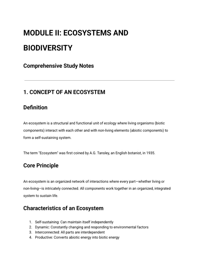 Ecosystems and Biodiversity Study Notes | PDF | Food Web | Ecosystem