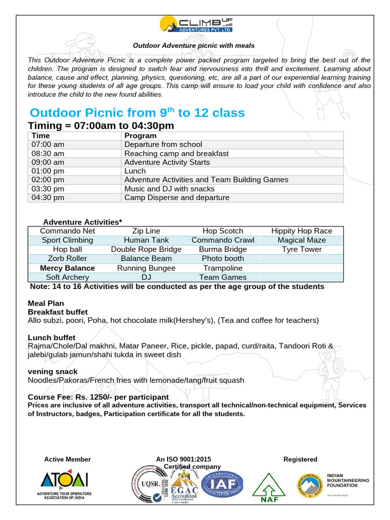 Outdoor Adventure Picnic for Kids | PDF | Lunch | Cuisine