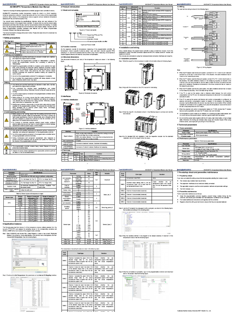 AX-EM-4PTC Temperature Module User Manual - V1.1 | PDF