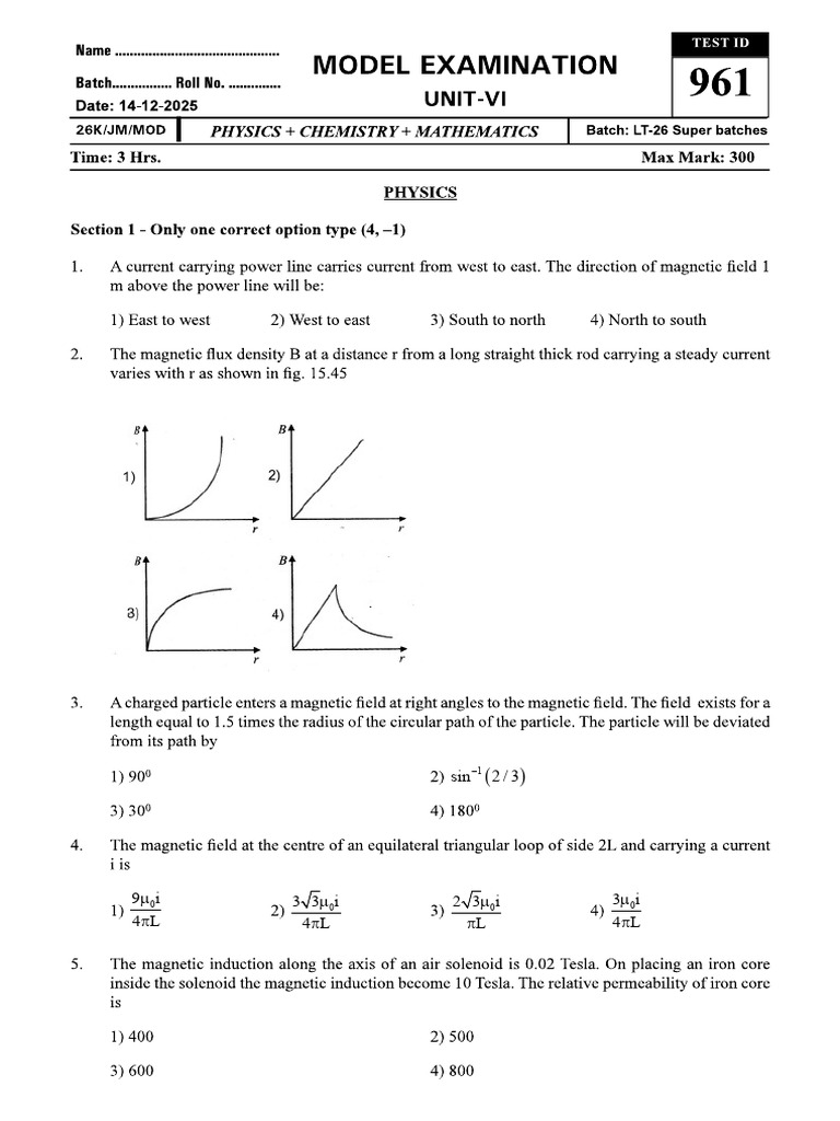 Lt-26 Super Batch- Jeemain Model - p+c+m -14!12!25 -[961] | PDF