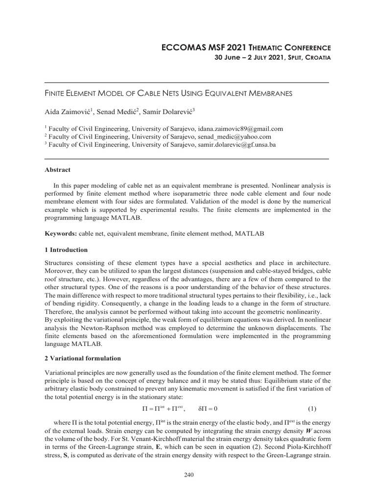 Finite Element Model of Cable Nets Using Equivalent Membranes_eccomas ...