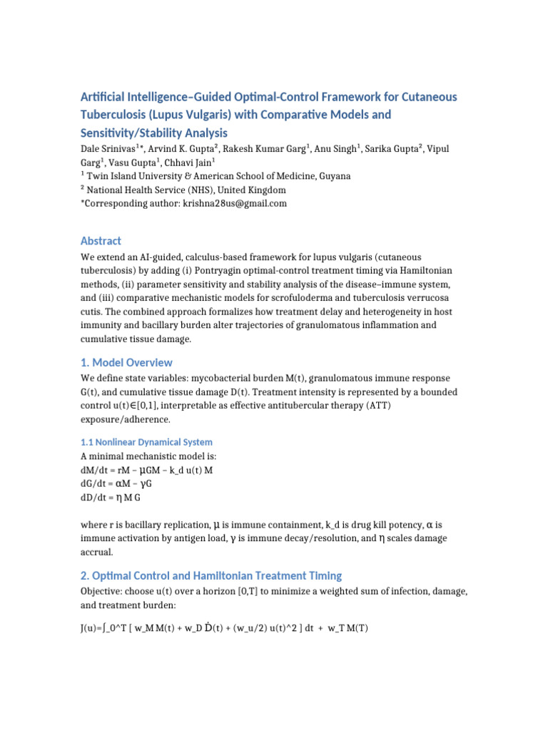 AI Lupus Vulgaris OptimalControl Sensitivity Comparative Elsevier | PDF ...