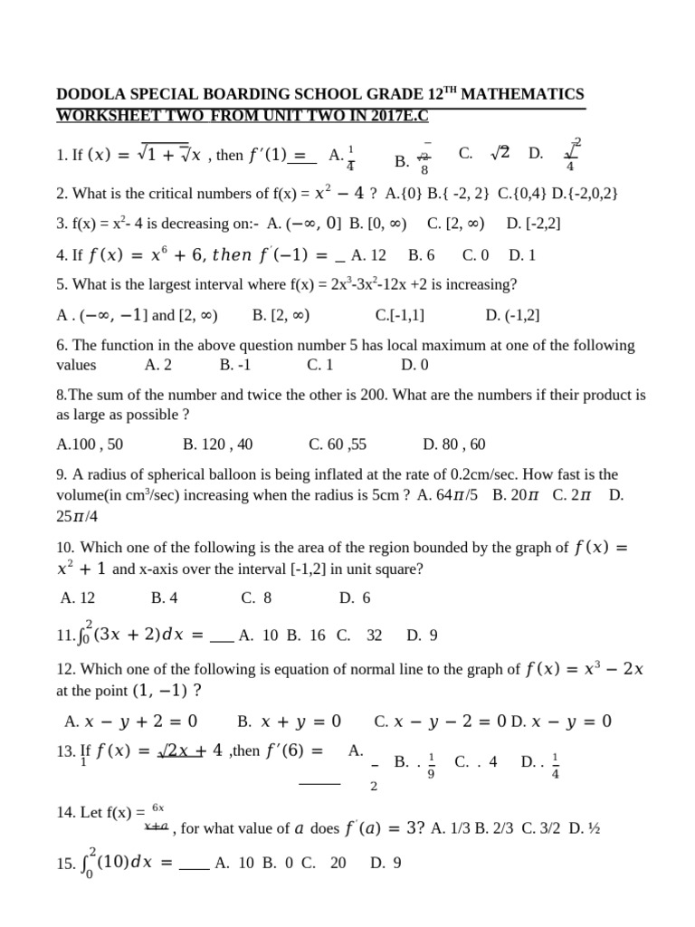 Maths G12 Unit 2 Worksheet` | PDF | Acceleration | Area