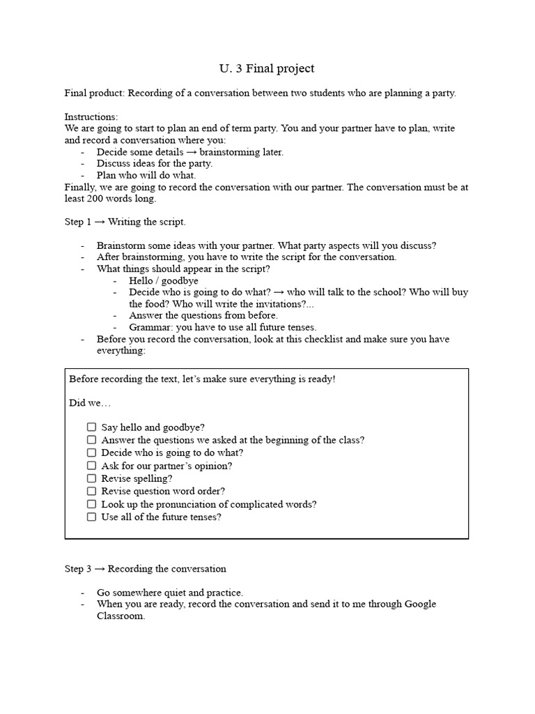 _planning a Party (u.3 Final Task) for Students | PDF