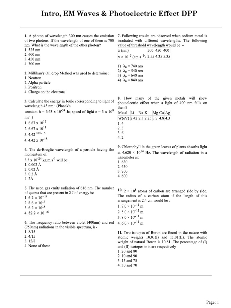 Intro, EM Waves and Photoelectric Effect | PDF