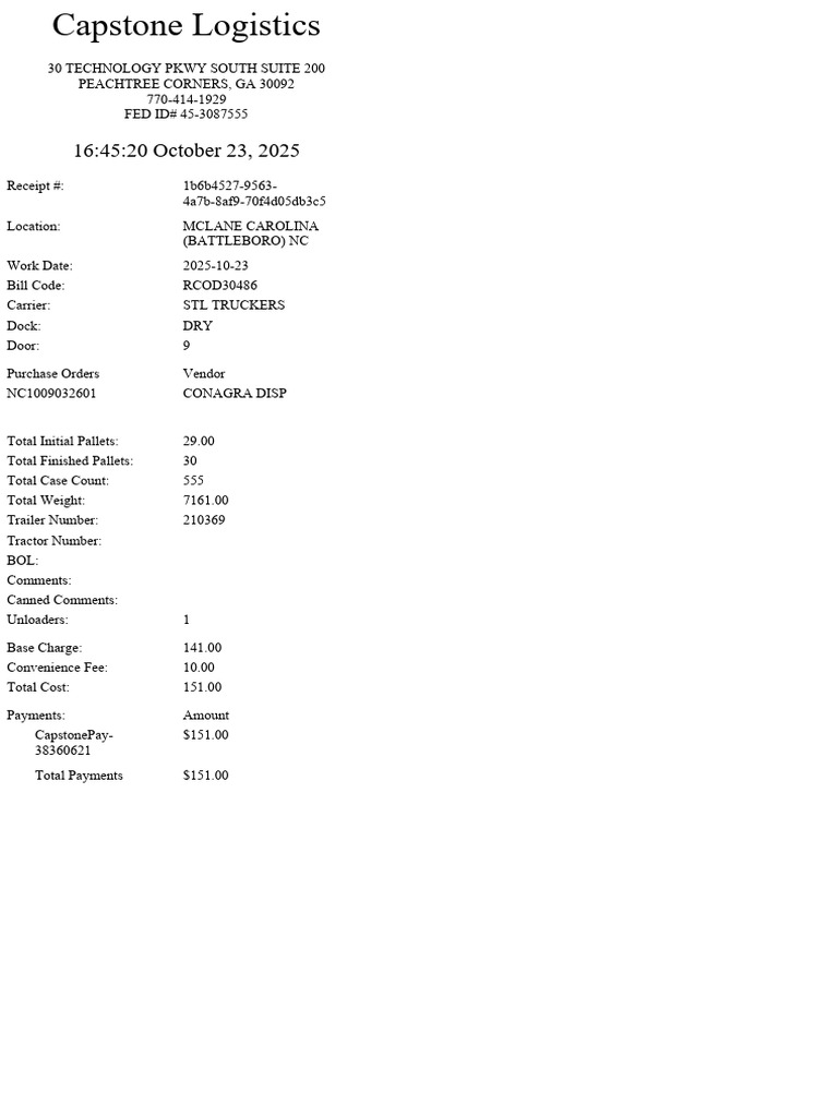 Capstone Logistics Receipt Summary | PDF