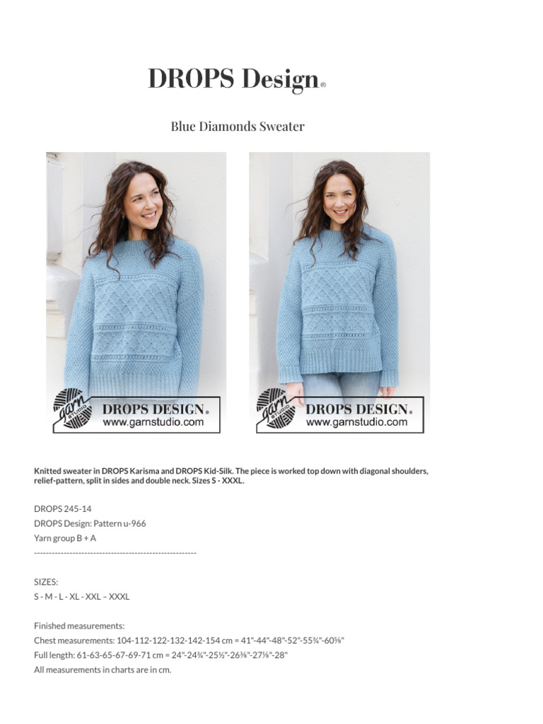 Blue Diamonds Sweater : DROPS 245-14 - Free Knitt… | PDF | Knitting ...