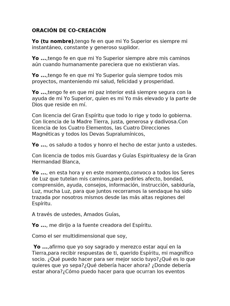 ORACIÓN DE CO CREACION MARIO LIANI | PDF | Mente | Amor