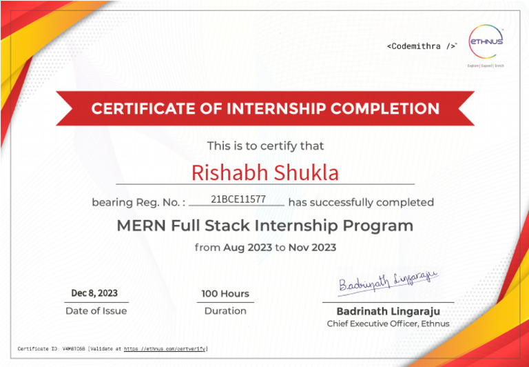 Mern Stack Completion Certificate | PDF