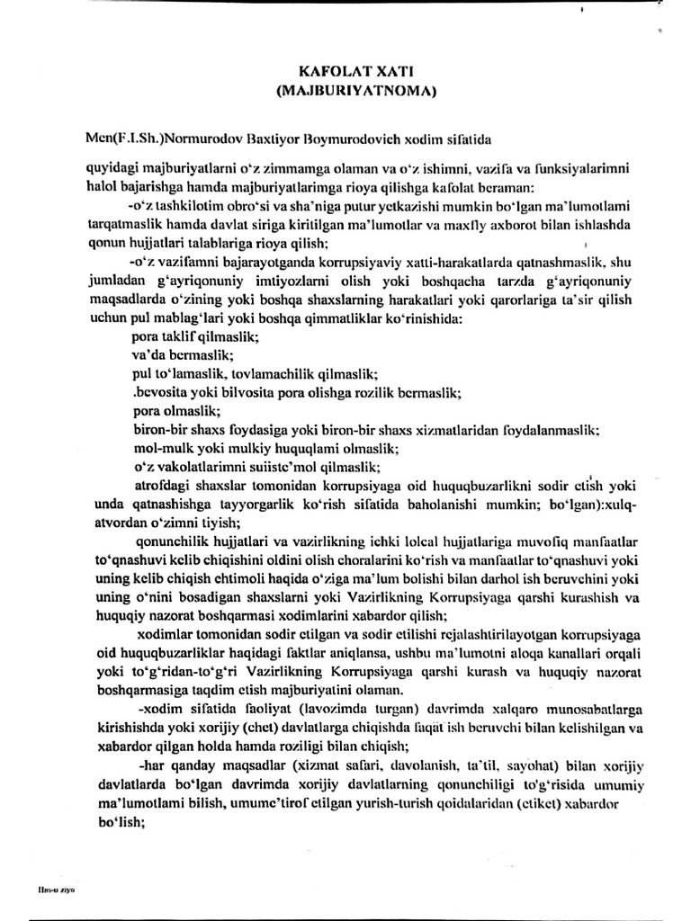 9-Maktab Kafolat Xati | PDF