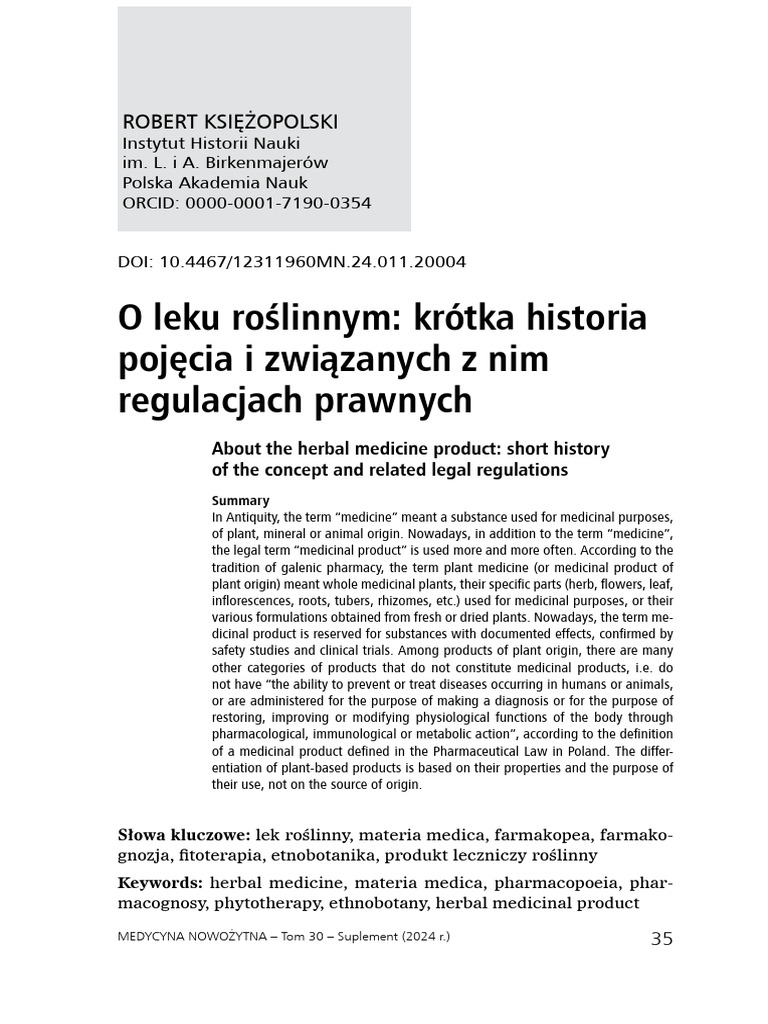 O Leku Roślinnym Krótka Historia | PDF