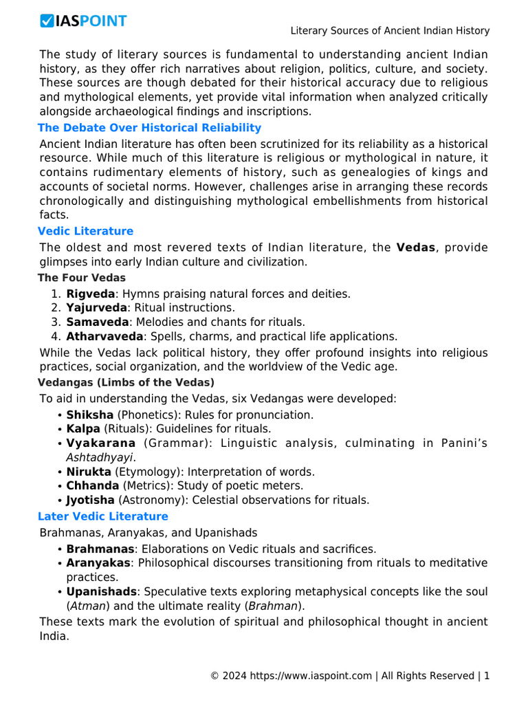 Ancient Indian Literary Sources Explained | PDF | Vedas | Indian ...